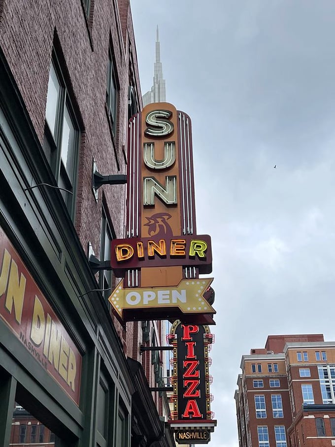 That towering neon sign pointing you toward the best decision you'll make all day long, guaranteed satisfaction.