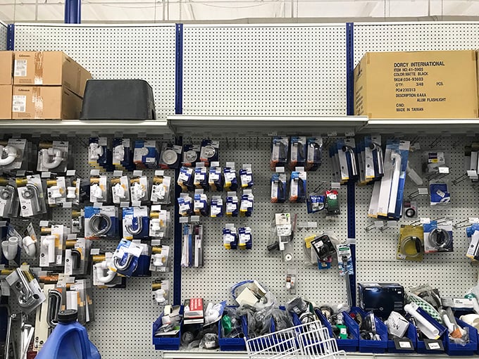 Hardware heaven! This pegboard paradise contains enough plumbing parts to fix that leak you've been ignoring since last Christmas.