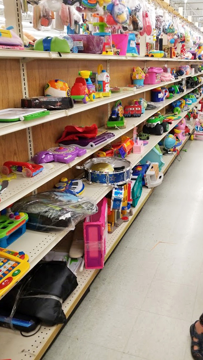 Toy story: Shelves bursting with plastic potential—where yesterday's must-haves await tomorrow's imaginative adventures at fraction of retail prices.