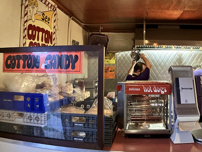 Cotton candy and hot dogs spinning in their warmers—the concession stand equivalent of Hollywood stars on the red carpet.