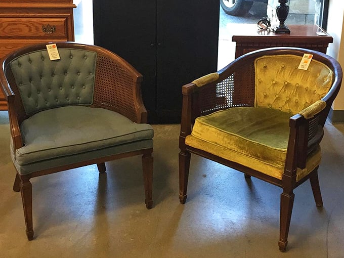 These vintage cane barrel chairs—one sage, one mustard—are like the Thelma and Louise of seating. Sophisticated, slightly rebellious, and ready for their next adventure.