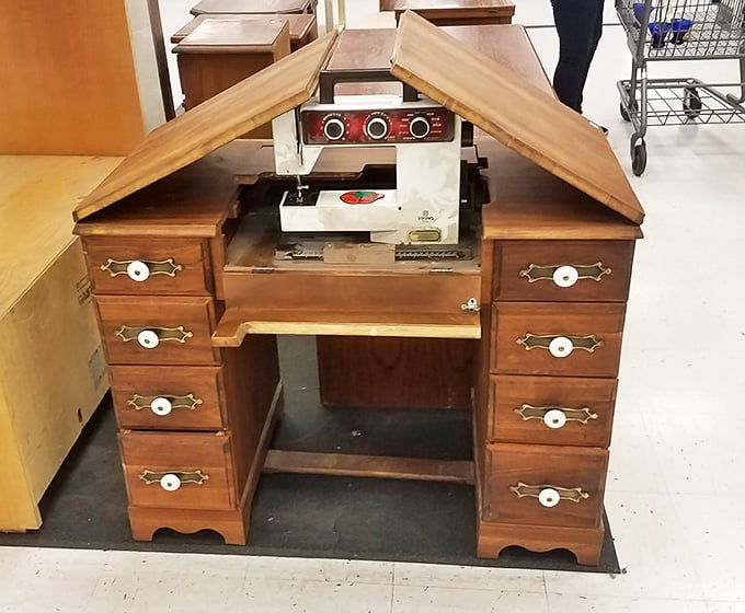Not just a sewing machine—a time capsule of craftsmanship with drawers full of possibilities. Grandma would approve of this beauty.
