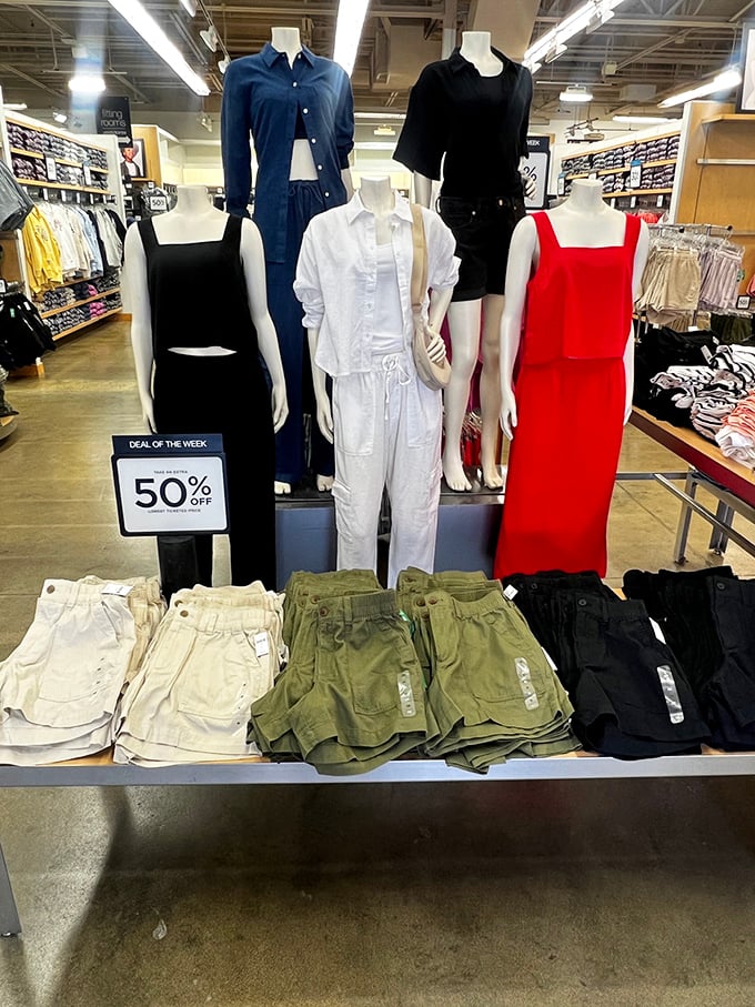 Fashion mannequins modeling the "deal of the week" remind us that style doesn't have to break the bank—especially at 50% off.