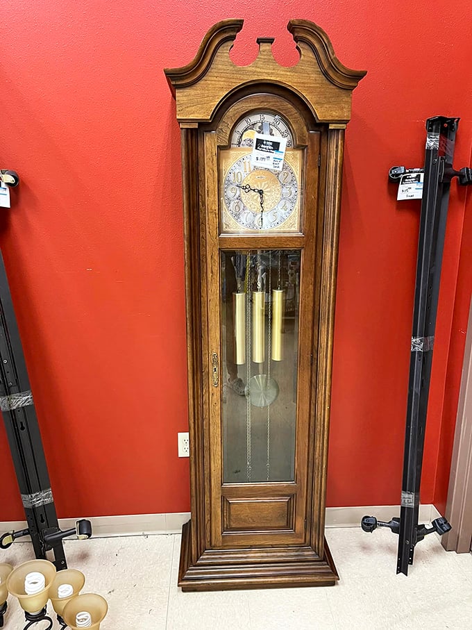 Time stands tall in this majestic grandfather clock, ready to mark life's moments in someone's living room with dignified chimes.
