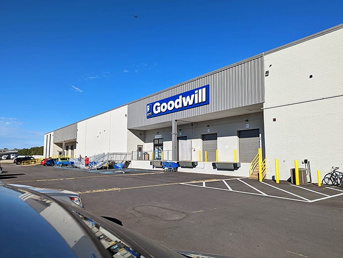 Goodwill's warehouse-sized outlet means business. This isn't amateur hour—it's where professional thrifters test their mettle!