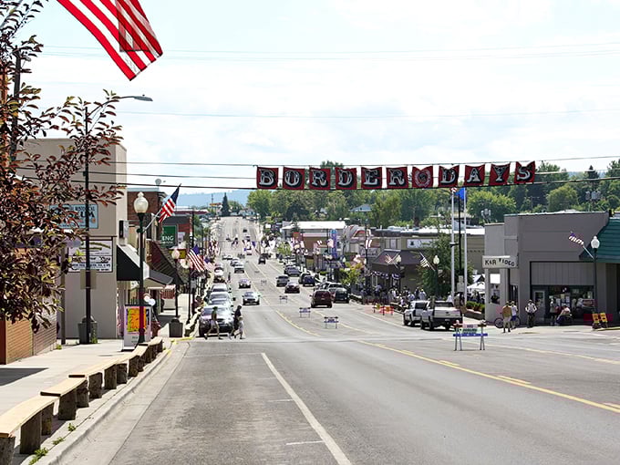 Grangeville's main street stretches toward mountain horizons, where small-town charm meets budget-friendly retirement dreams.