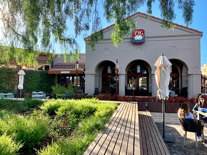 Pig in a Pickle brings upscale BBQ vibes to this Mediterranean-style building in beautiful Corte Madera.