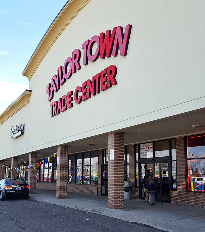 Modern exterior meets timeless treasure hunting tradition, proving good deals never go out of style anywhere.