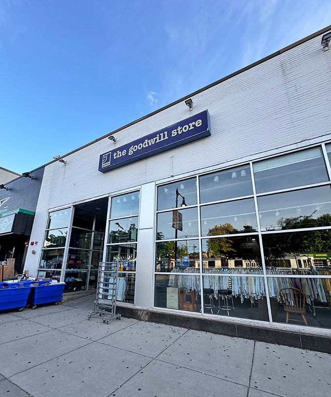 The Goodwill Store's modern exterior on Commonwealth Avenue makes thrifting in the heart of Boston convenient and exciting.