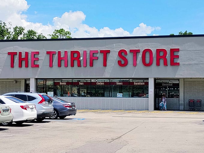 The bold red letters don't mince words—this is THE thrift store, and Jacksonville shoppers know it.