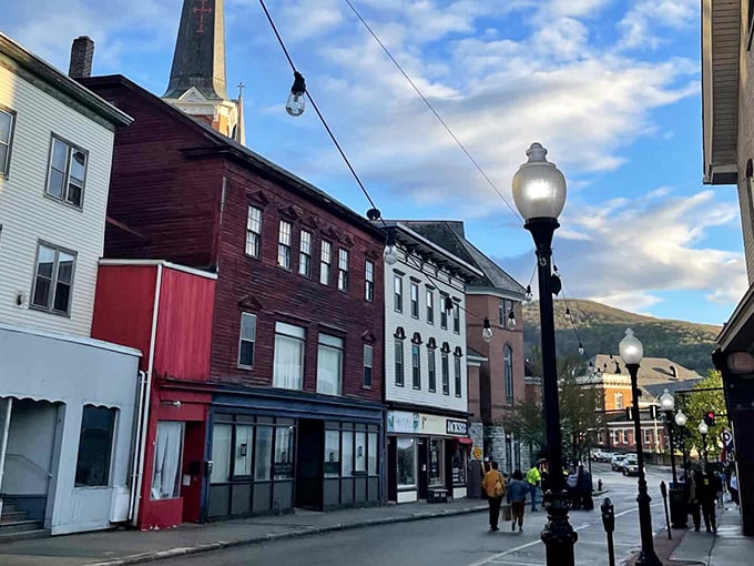 Adams’ mix of colorful storefronts and historic architecture stands out beneath the Berkshire hills and a crisp blue sky.