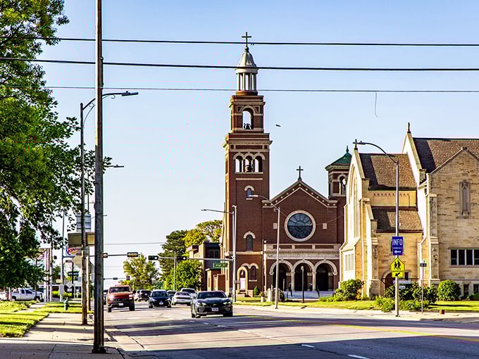 Classic church spires remind visitors that some values never go out of style.