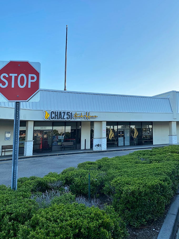That stop sign is trying to tell you something – halt whatever plans you had and get yourself some serious steak satisfaction.