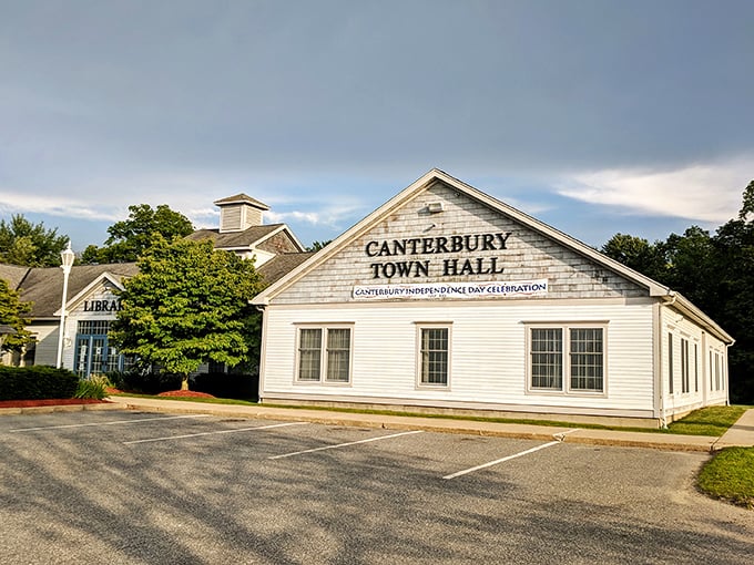 Canterbury's Town Hall stands as a testament to New England practicality – why be flashy when you can be perfectly functional?