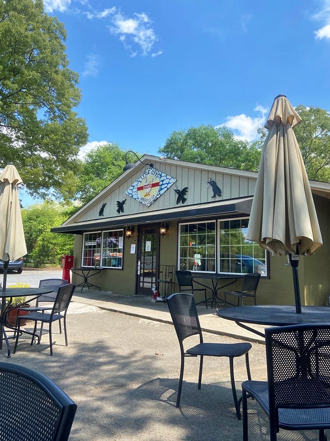 The patio at Little City Diner—where breakfast meets sunshine in a romance that lasts until the last bite.