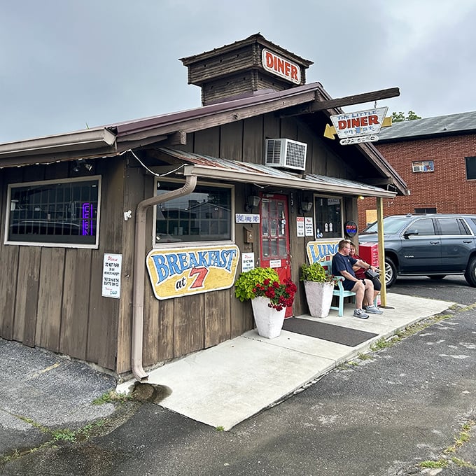 The blue bench outside Little Diner on 1st offers the perfect spot to wait for a table at this popular Cleveland eatery.