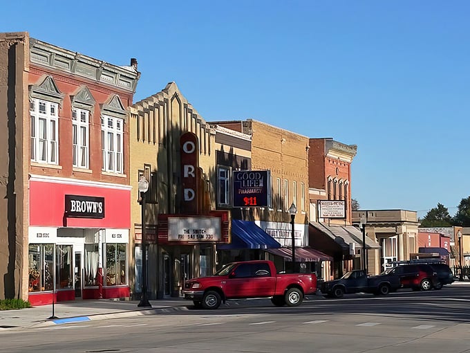 The wide streets of Ord offer plenty of parking and zero parking meters—a small-town luxury worth celebrating.