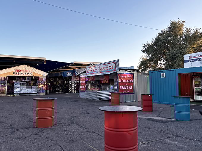 Barrel tables and shaved ice dreams! Phoenix Park 'n Swap's food alley promises sweet relief for sun-baked shoppers—because hunting treasures works up a serious thirst.