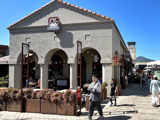 Shopping center BBQ never looked so good – Pig in a Pickle's arched entrances lead to smoky paradise.
