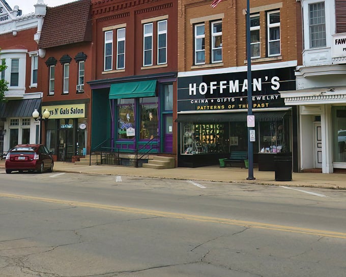 The detailed signage and awnings of Princeton's historic shops create a streetscape that feels pleasantly stuck in the mid-20th century.