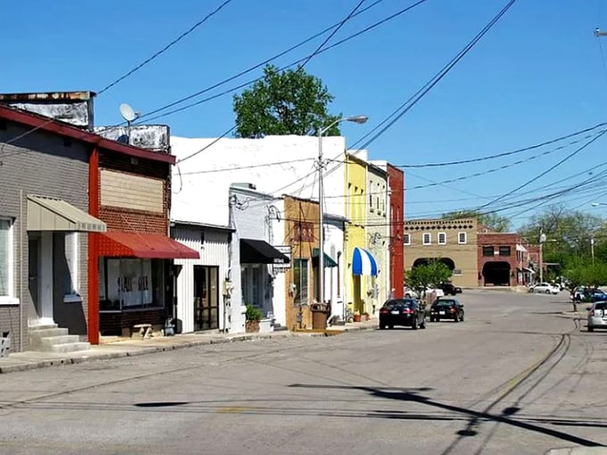 Smithville's colorful storefronts bring unexpected pops of brightness to this Tennessee town. Each building has its own personality in this rainbow of small-town commerce.