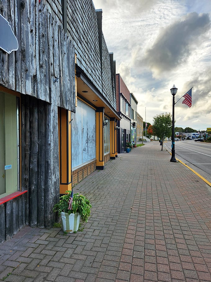 The brick-paved sidewalks of St. Ignace invite window shopping and daydreaming about waterfront living that won't sink your retirement fund.