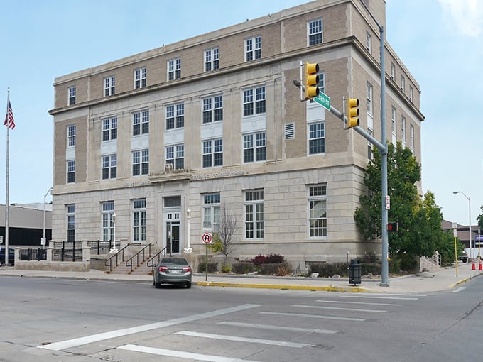 A stately building stands proudly in downtown Sterling, showcasing classic architecture and small-town charm beneath Colorado’s bright and open skies.