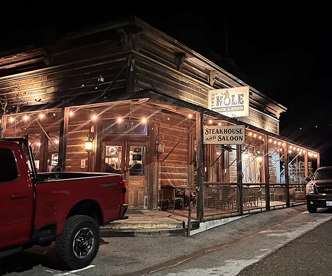 String lights and rustic signs promise the kind of authentic experience you can't fake.